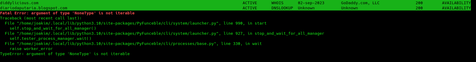 Bug Fatal Error Argument Of Type Nonetype Is Not Iterable · Issue 309 · Funilrys Pyfunceble