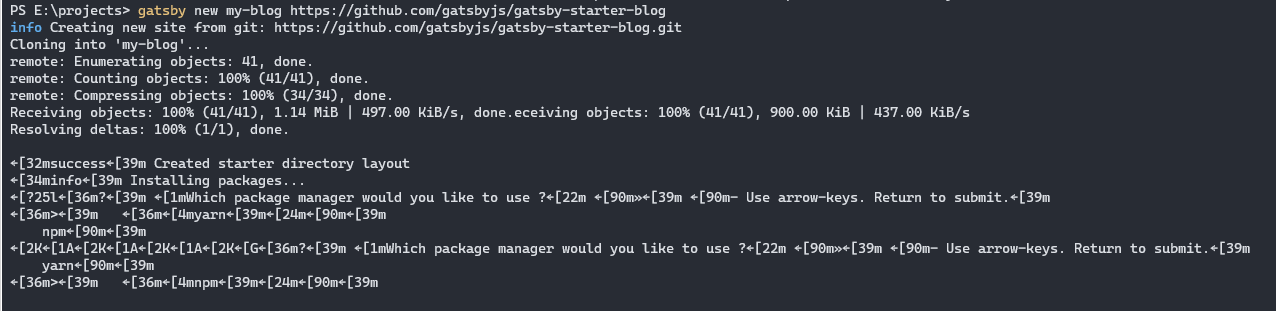 A bug with package manager selection dialog · Issue #25499 · gatsbyjs/gatsby · GitHub