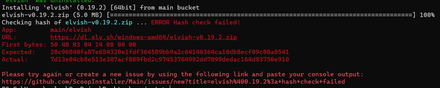 elvish@0.19.2: hash check failed · Issue #4751 · ScoopInstaller/Main · GitHub