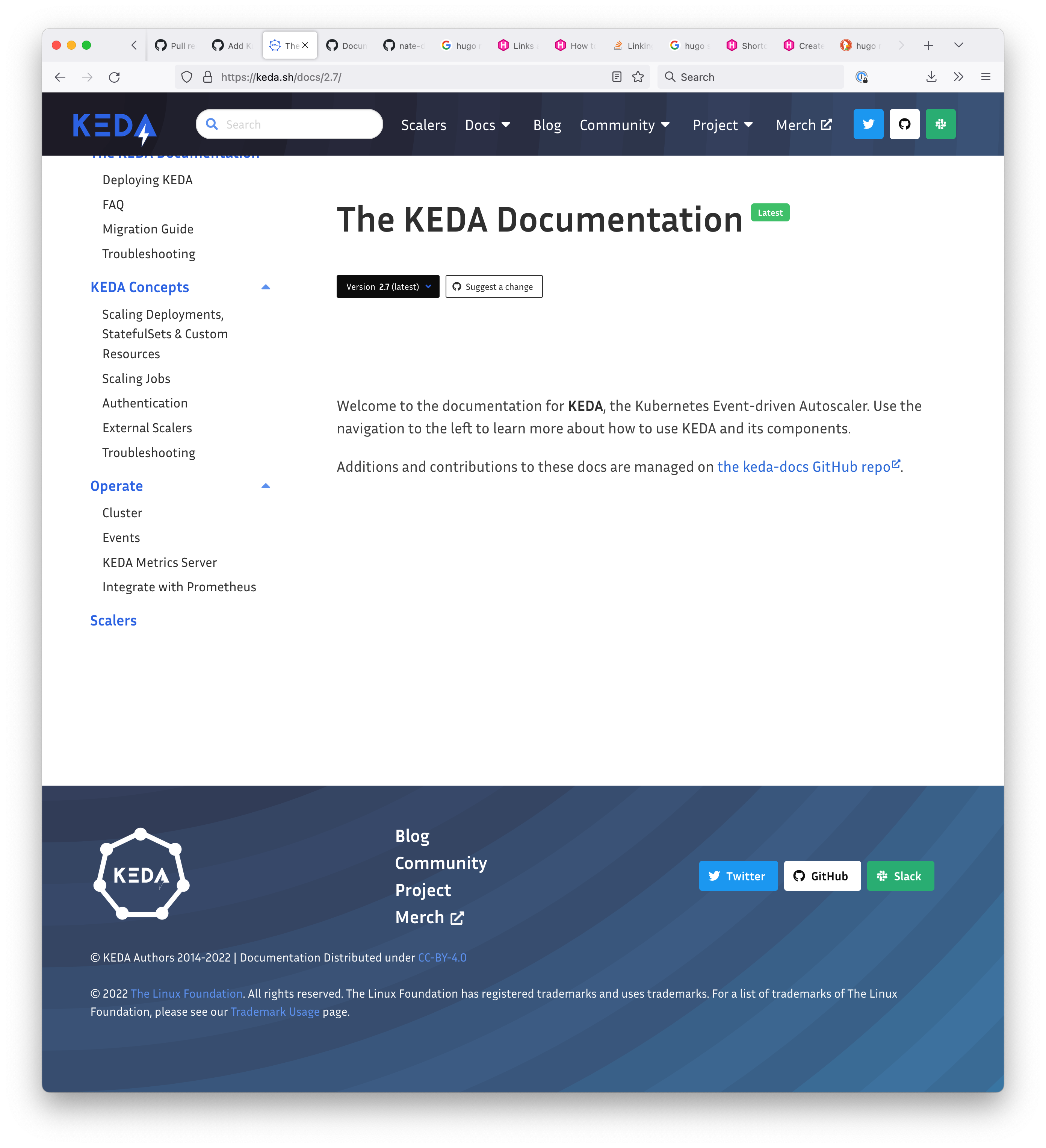 Left navbar becomes blocked on docs landing page · Issue #809 · kedacore/keda-docs · GitHub