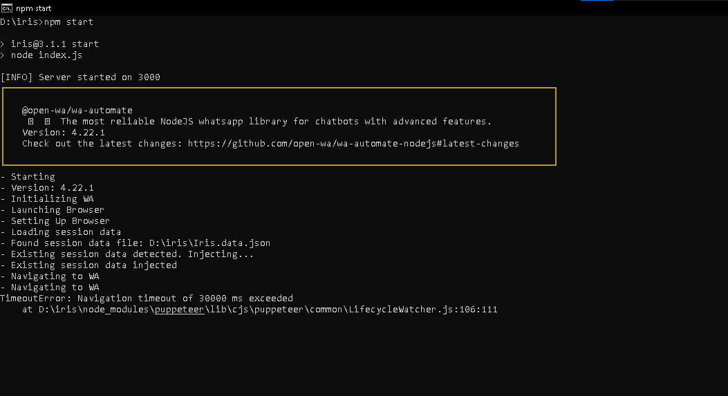 npm start timeout · Issue #278 · KillovSky/Iris · GitHub