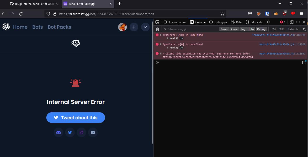 [bug] Internal server error while adding bot · Issue #258 · discordlist-gg/beta-issues · GitHub