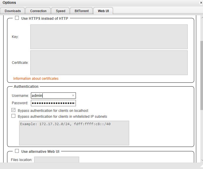 Disable Web UI Password · Issue #10725 · qbittorrent/qBittorrent · GitHub