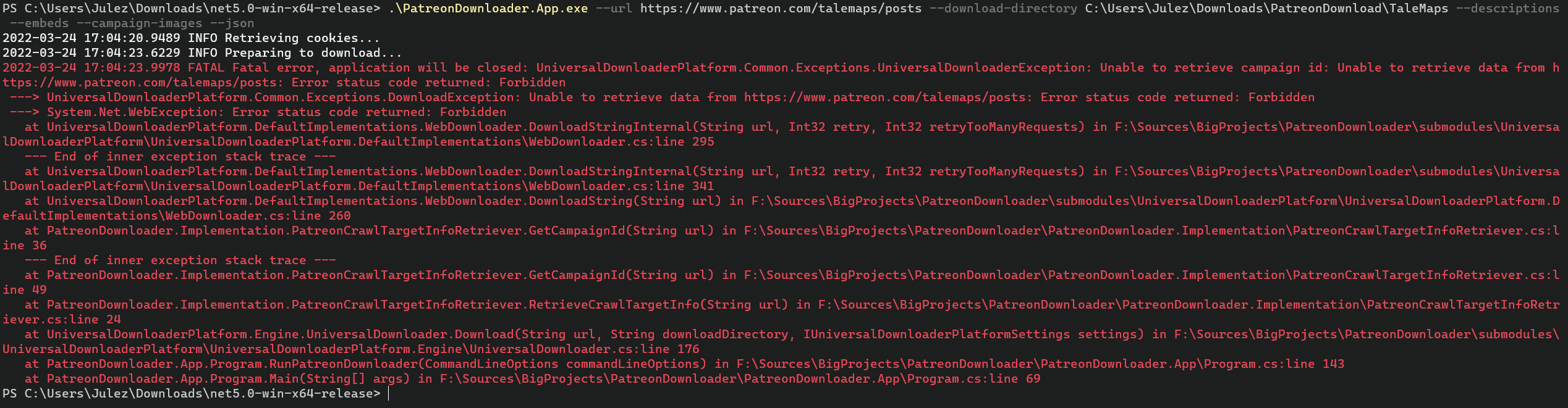 Error status code Forbidden · Issue #111 · AlexCSDev/PatreonDownloader · GitHub
