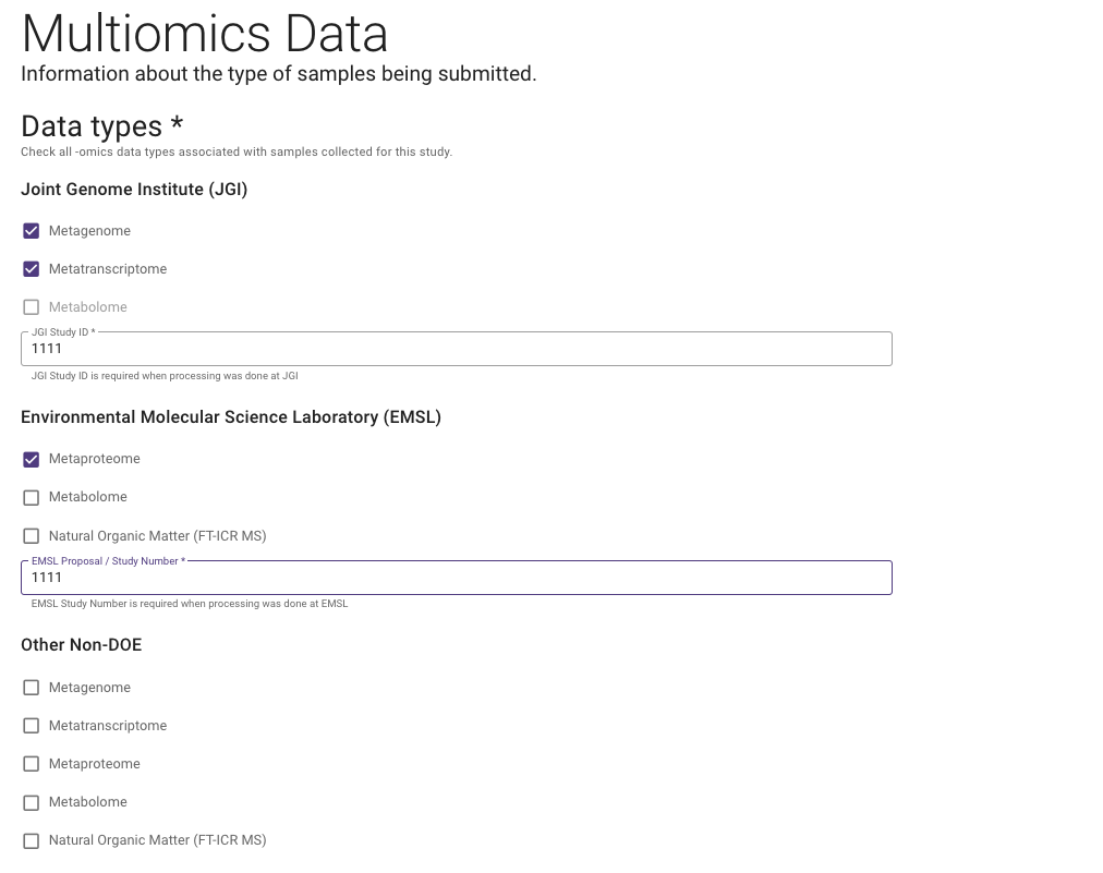 Study Information: Show JGI and EMSL templates based on Data generated ...