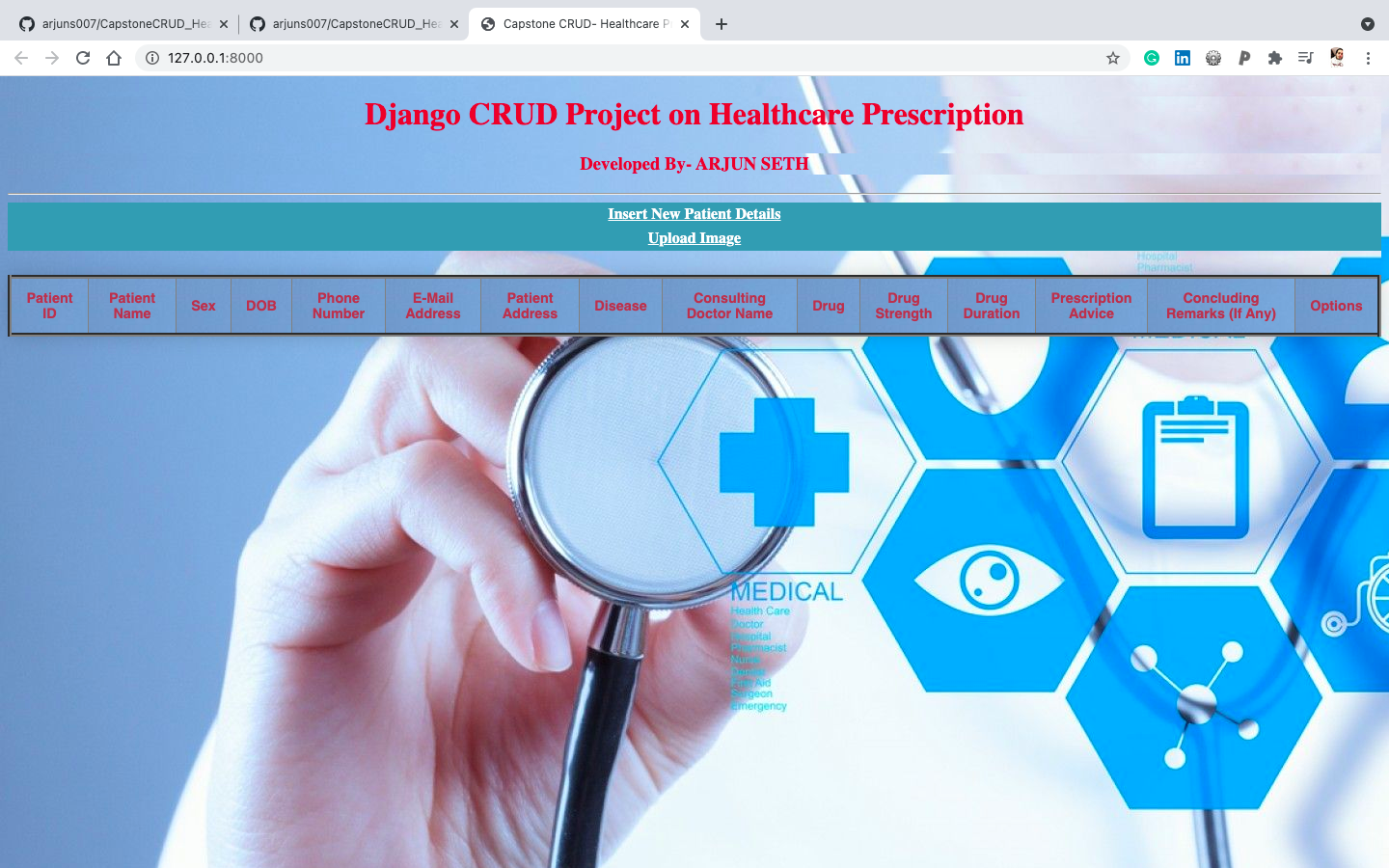GitHub - arjuns007/CapstoneCRUD_HealthcarePrescription: A HealthCare ...