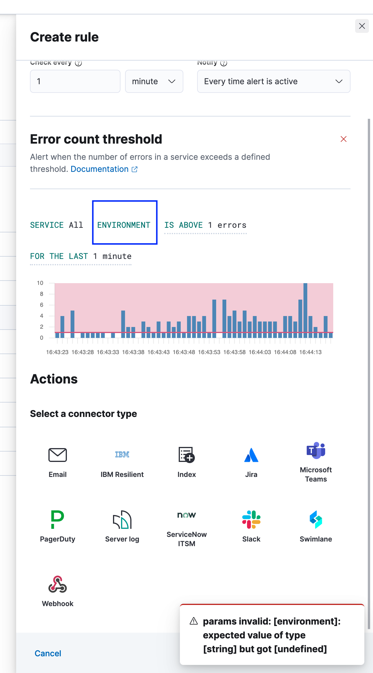 [APM] [RAC] Rule creation fails with a `params invalid: [environment]...` error when initiated ...