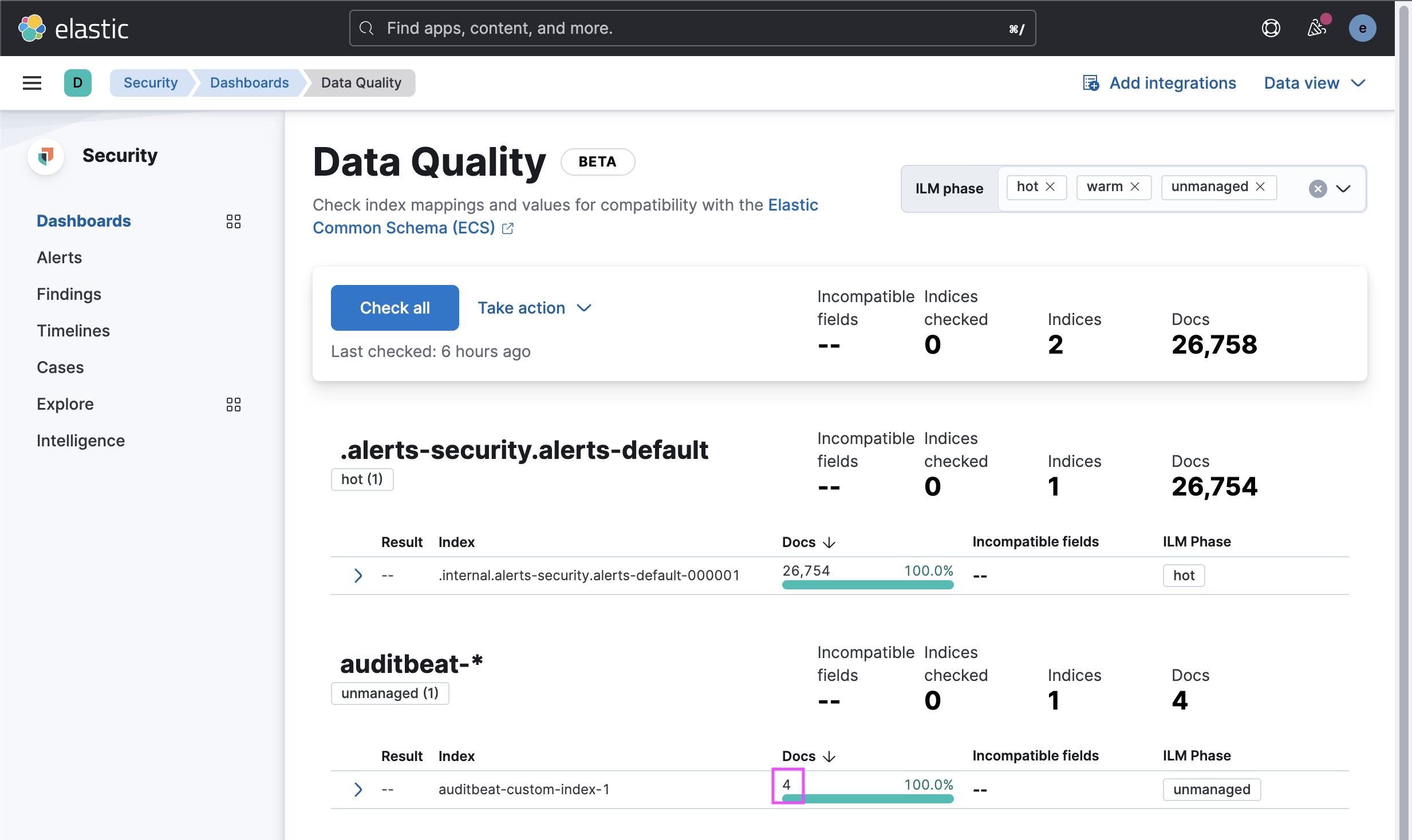[Security Solution] Data Quality dashboard: read Docs count from `primaries.docs.count` · Issue ...