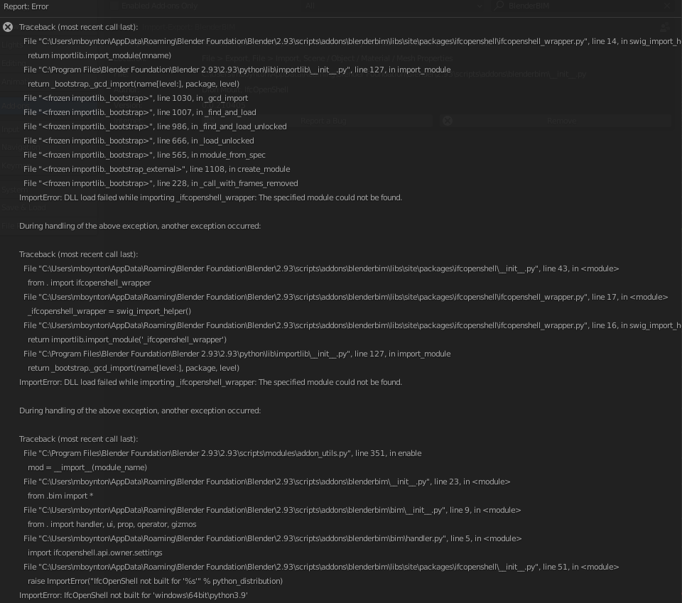 BlenderBIM: Cannot install addon in Blender 2.93 · Issue #1509 · IfcOpenShell/IfcOpenShell · GitHub