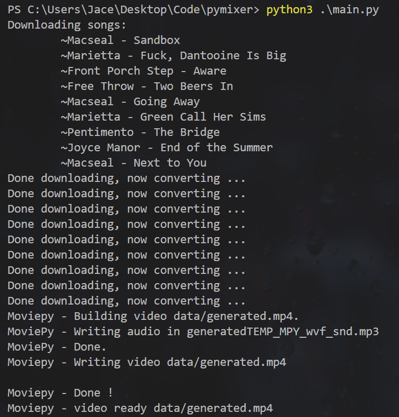 GitHub - JaceITG/pymixer: Create a music mix video from a list of songs