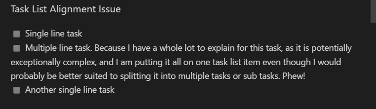 Task List Items Dont Properly Indent After Line Wrap In Output · Issue 203 · Yzhang Ghvscode