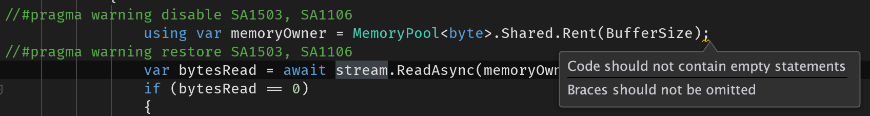 SA1503 - incorrect warning with using declarations · Issue #3074 · DotNetAnalyzers ...