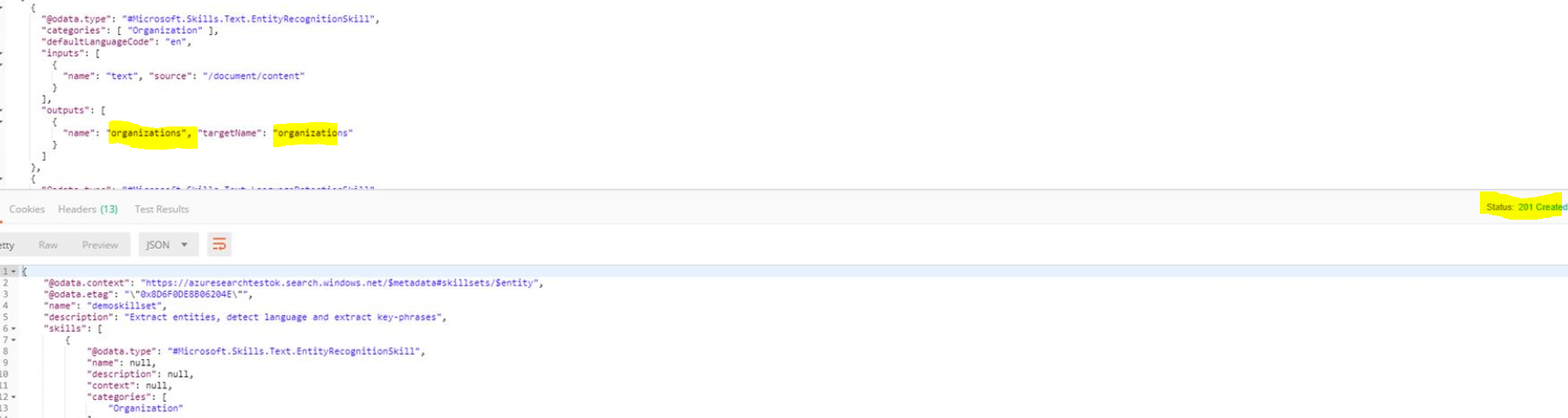 Issue with code snippet for creating skillset · Issue #33207 · MicrosoftDocs/azure-docs · GitHub
