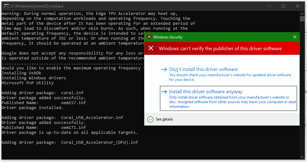 Windows: siganture errors installing driver · Issue #260 · google-coral ...