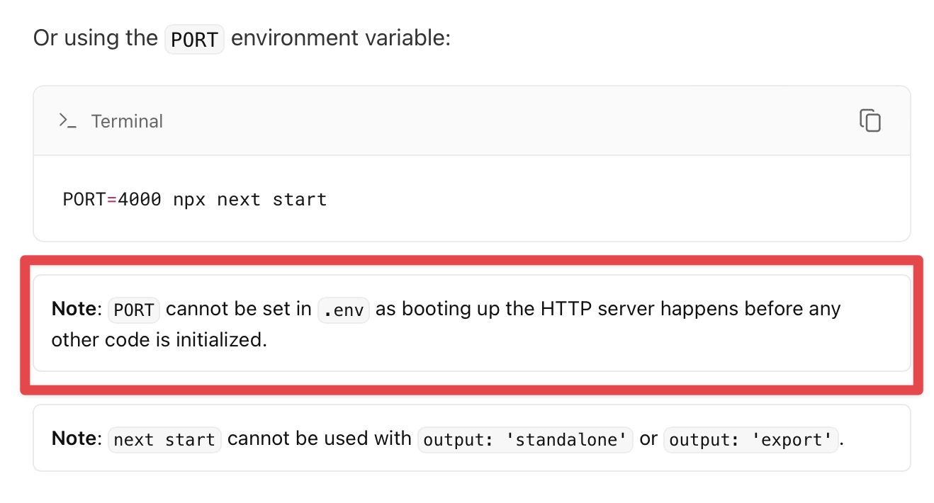 PORT env var is not respected when set in .env file · Issue #32603 · vercel/next.js · GitHub