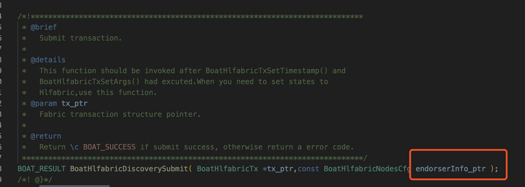 Missing parameter description in comment for function 'BoatHlfabricDiscoverySubmit' · Issue ...