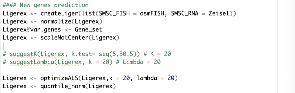 Liger optimizeALS function - Select k lower than the number of cells in smallest dataset: 0 ...
