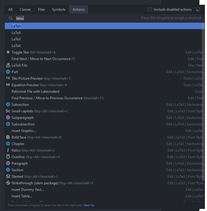 Distinguishable names for LaTeX actions in "Find action..." · Issue #2206 · Hannah-Sten/TeXiFy ...