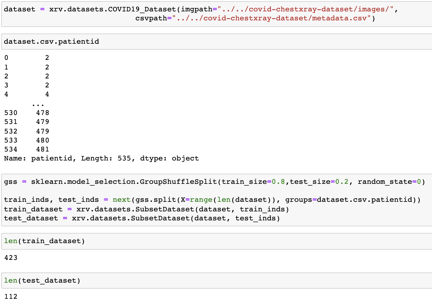 Split covid19 dataset group by patient ID · Issue #2 · mlmed/torchxrayvision · GitHub