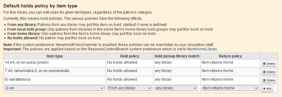 [Kehitysehdotus] Hyllyvarausraportilta pois nidetyypit, joiden varattavuus on estetty laina- ja ...