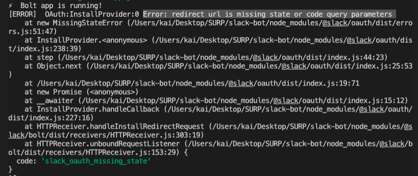 Error: redirect url is missing state or code query parameters · Issue #976 · slackapi/bolt-js ...
