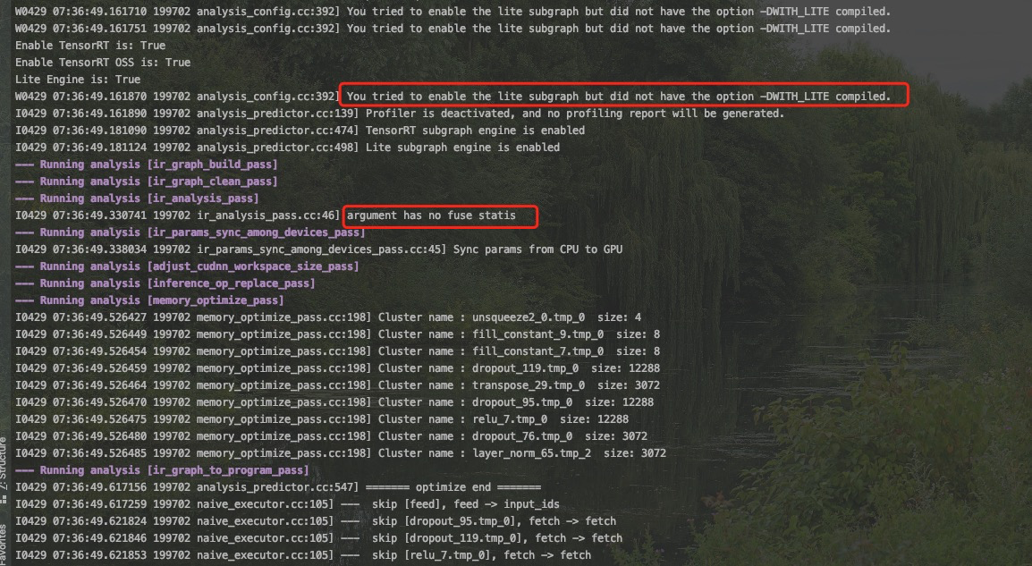 使用paddle模型推理时开启了TensorRT，但是提示：You tried to enable the lite subgraph but did not have the option ...
