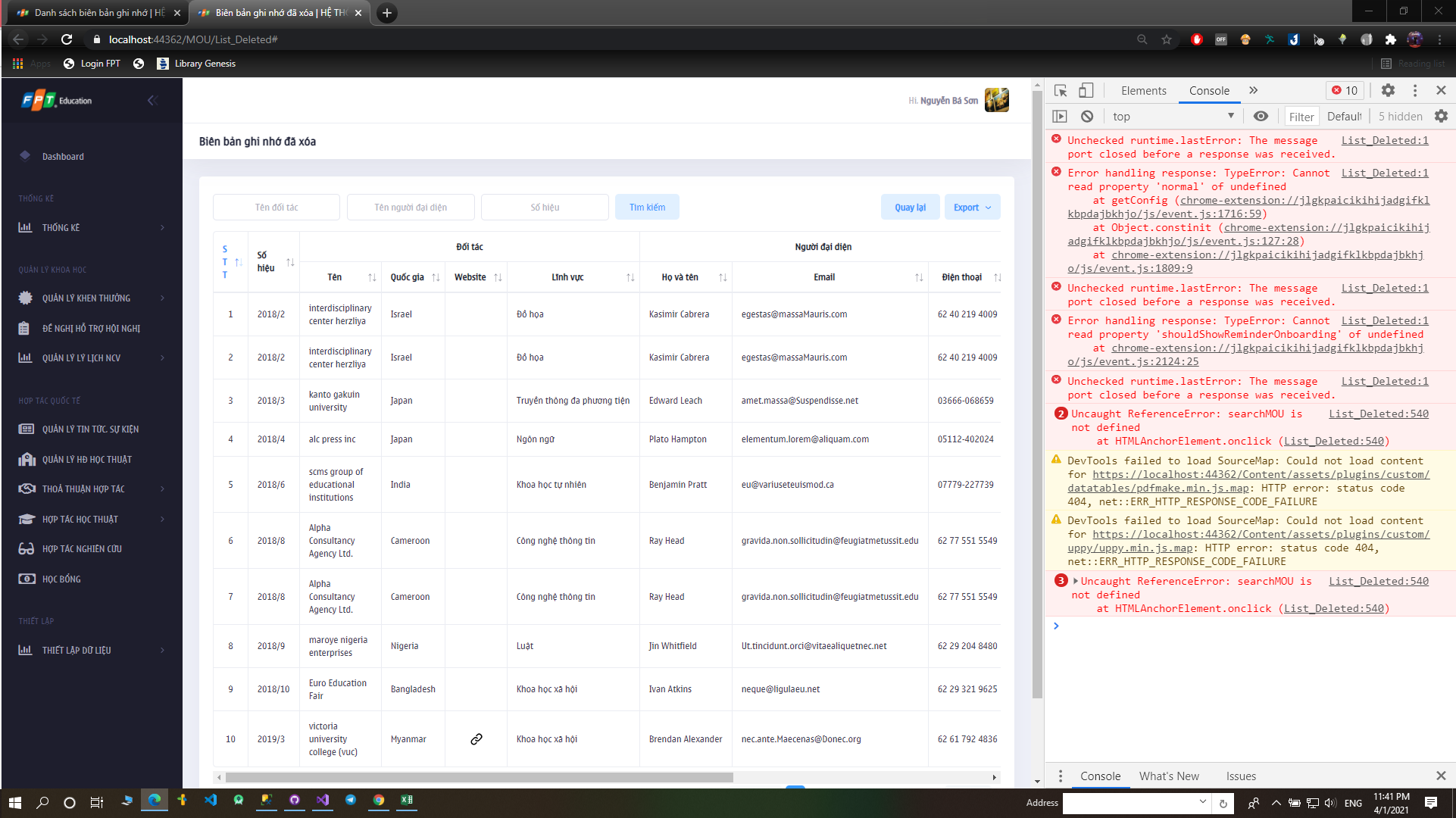 [MOU/List_Deleted] Chức năng 'Tìm kiếm' chưa hoạt động · Issue #659 · FPT-SAP-LAB/Science ...