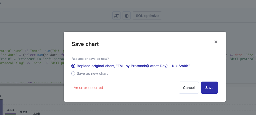 Sometimes an error is reported when you save the chart, but the second time you save it, it is ...