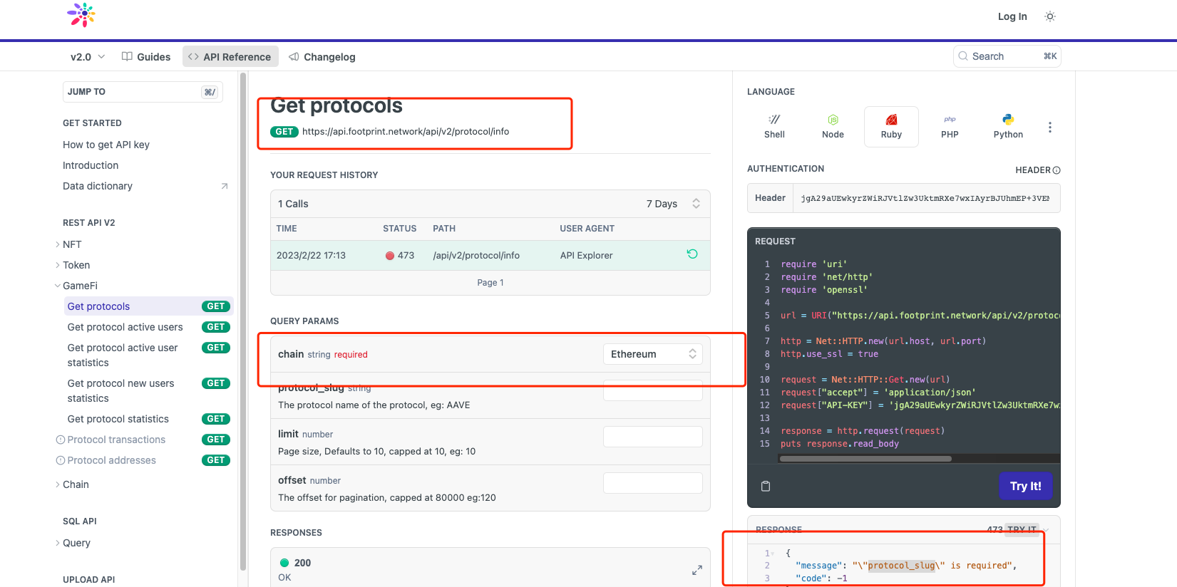 Get protocols API protocol_slug must be required but the document does not have a statement that ...