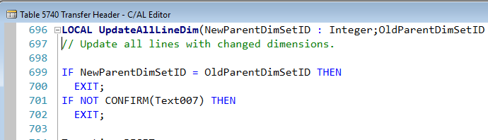 Confirm-Message and HideValidationDialog in Table 36, 38 and 5900 Function: UpdateAllLineDim ...
