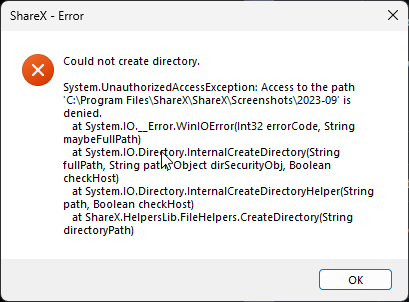 Could not find a part of the path 'C:\Program Files\ShareX\ShareX\PersonalPath.cfg'. · Issue ...