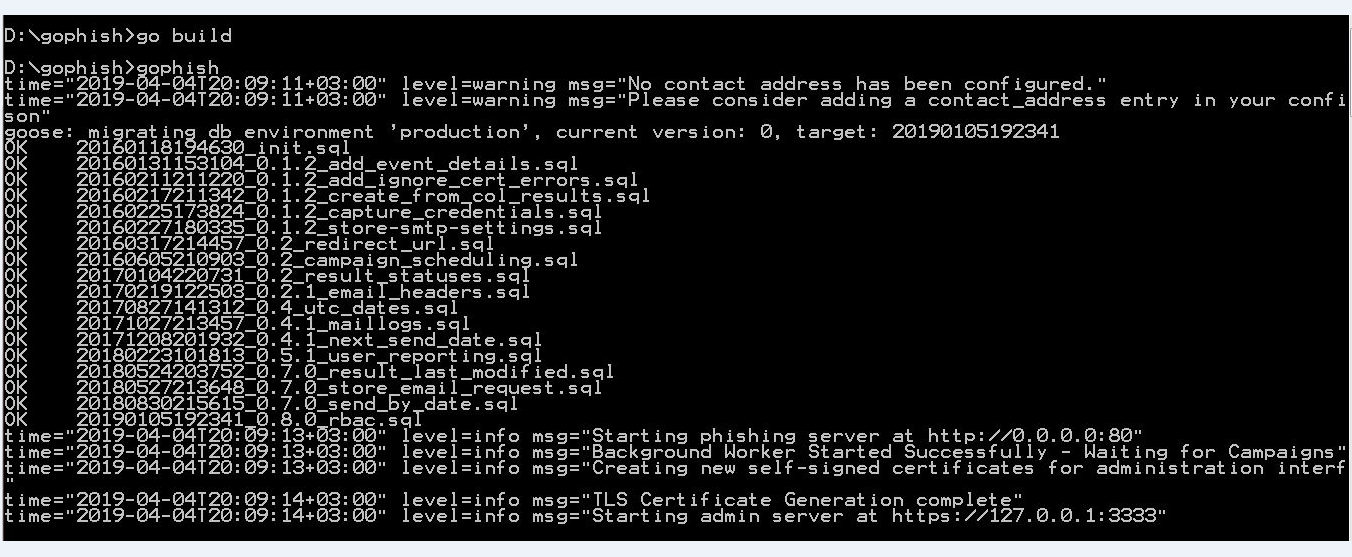 Unable to launch gophish from source · Issue #1421 · gophish/gophish · GitHub