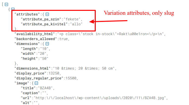 More detailed variations_form JSON object and better product title on ...