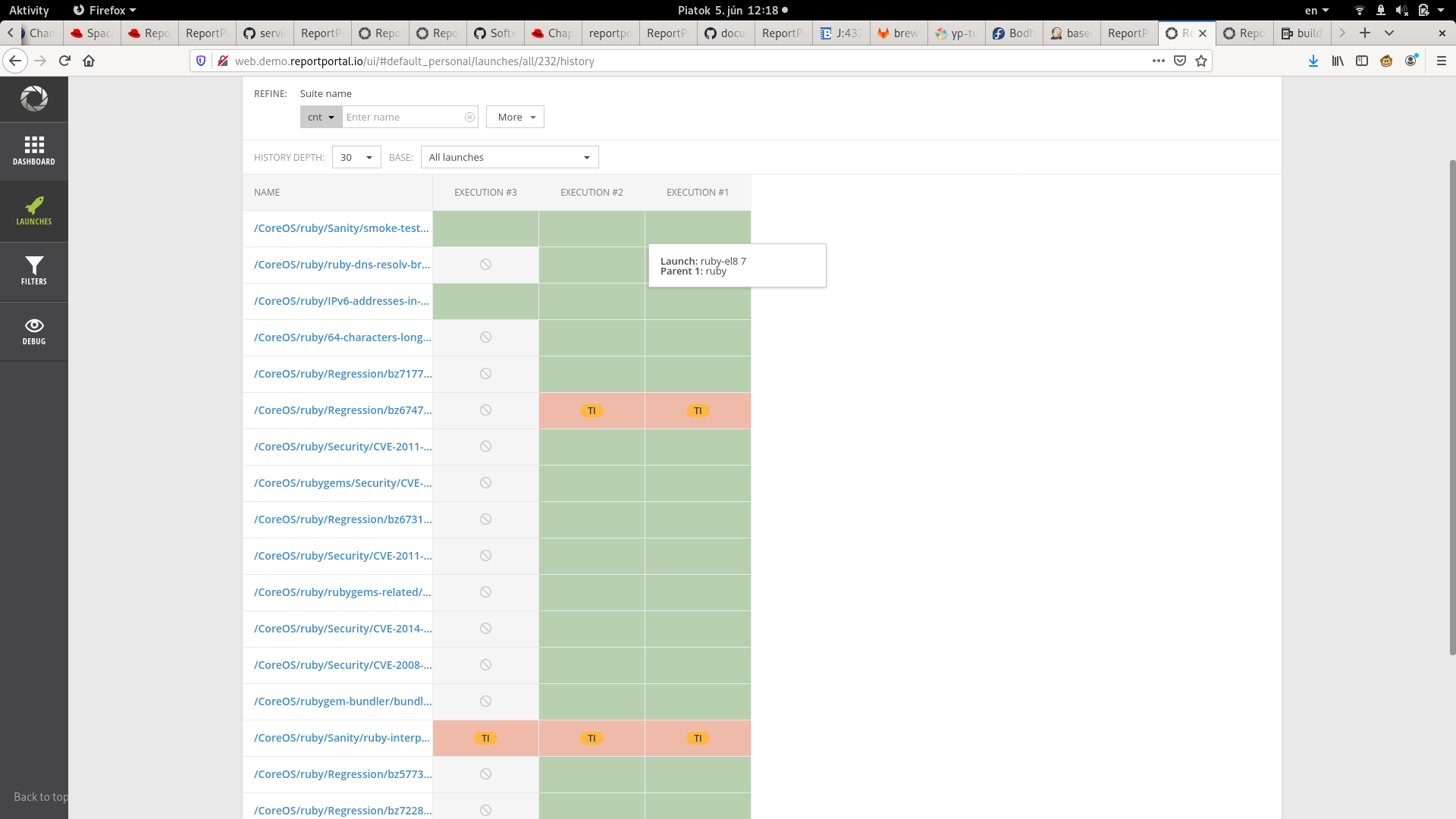 results of testcases mixed between executions while displaying history ...