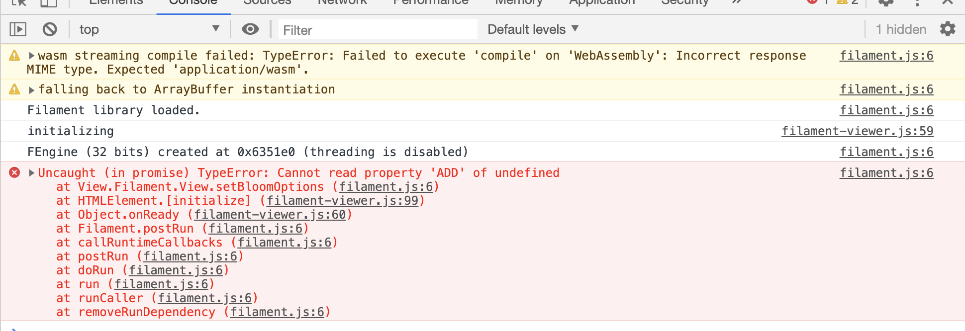 Warning and errors on filament's rendering page · Issue #1382 · google ...