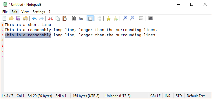 Pasting long line over short line gives different highlight depending ...