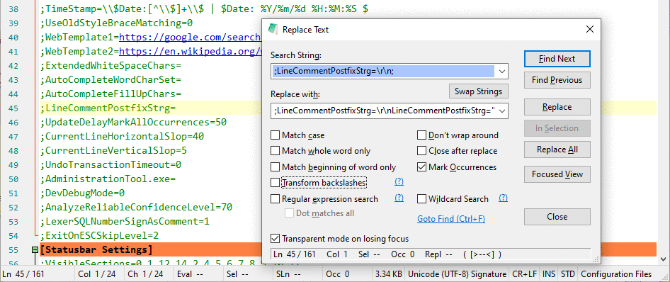 [Find/Replace : Feature request to improve] When select a text with transform backslashes ...