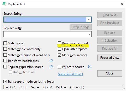 Replace Text dialogue: "Auto Esc Ctrl Chr" option positioning weird · Issue #1944 · rizonesoft ...
