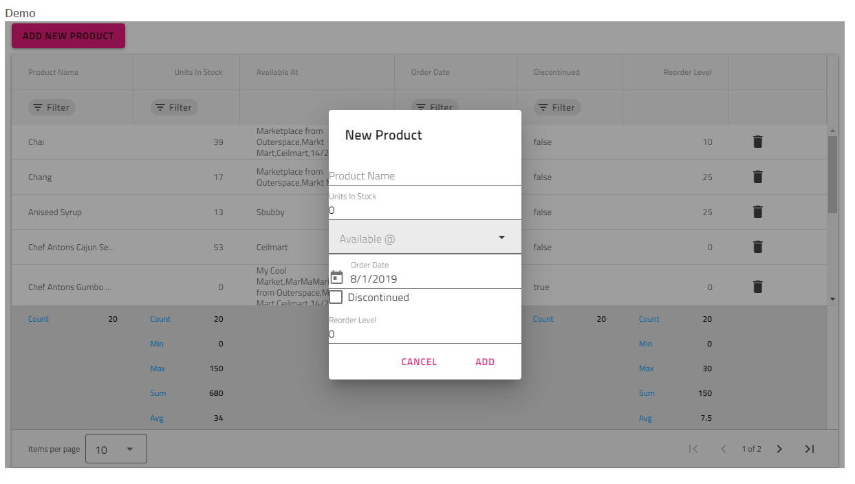 Grid editing sample add new product styling · Issue #1365 · IgniteUI/igniteui-angular-samples ...
