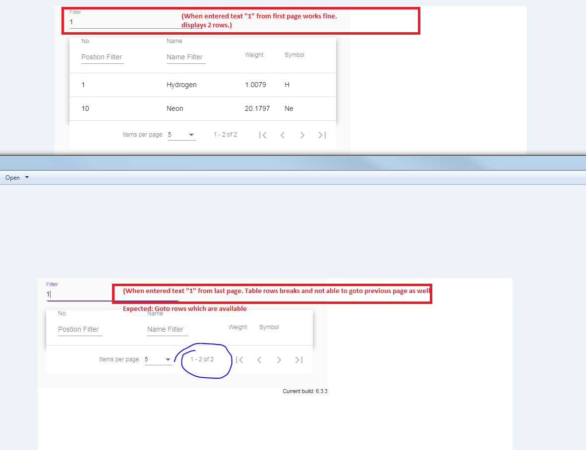 When Filter Applied On Last Page Mattable Doesnt Display Any Rows But It Displays Correctly
