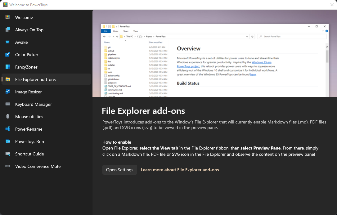 Typo In File Explorer Add Ons Section Of Welcome To Powertoys Window