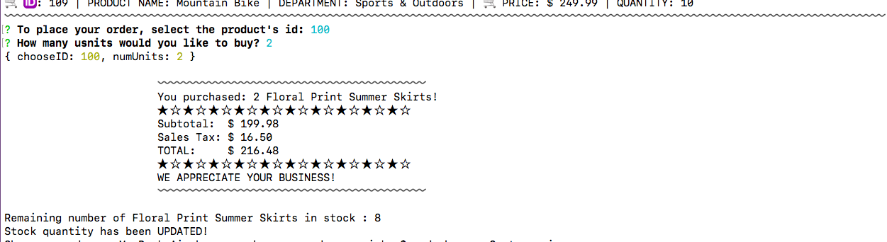 bamazon | Bamazon is an Amazon-like storefront displayed through the Terminal using node.js and ...