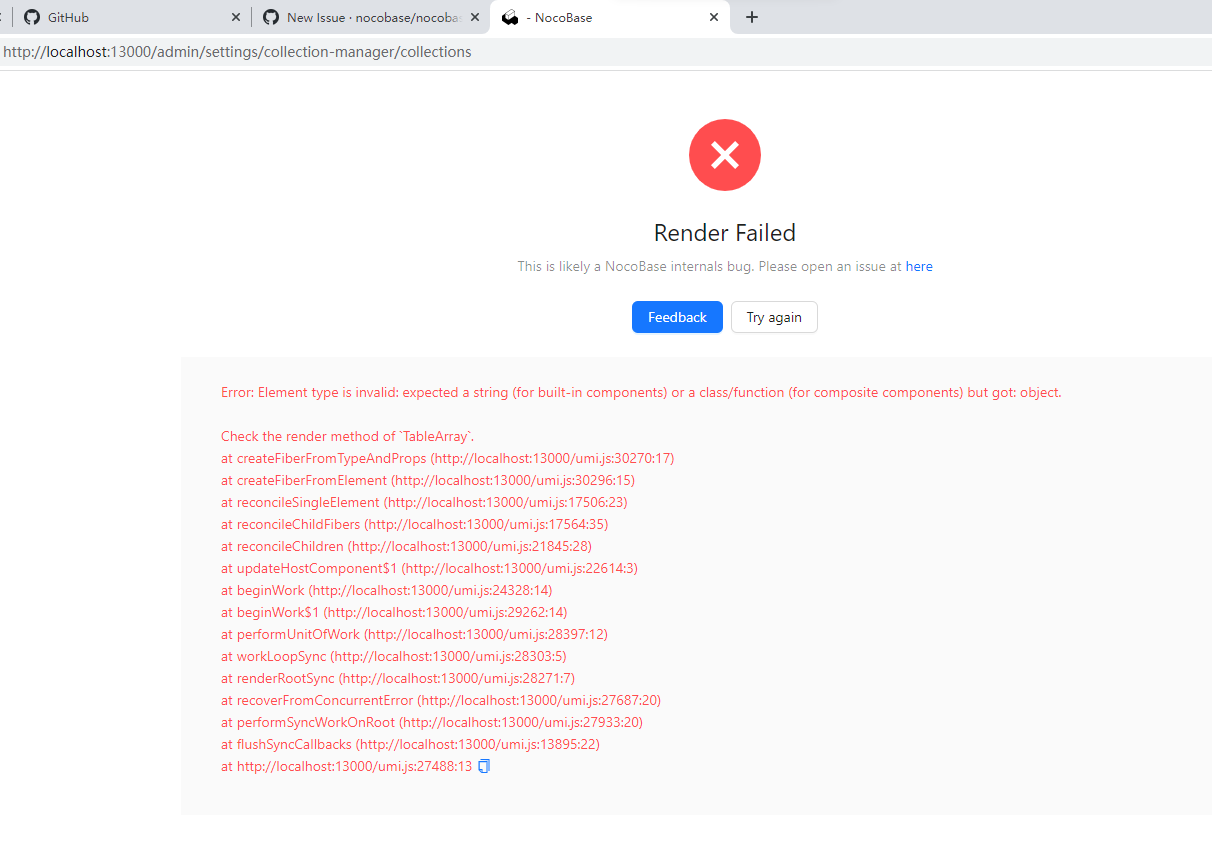 点击Collection功能选项，界面出错了，无法创建collection · Issue #2608 · nocobase/nocobase · GitHub
