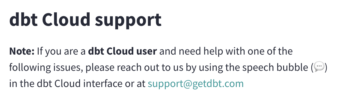 How to reach dbt support: unify instructions · Issue #2851 · dbt-labs/docs.getdbt.com · GitHub