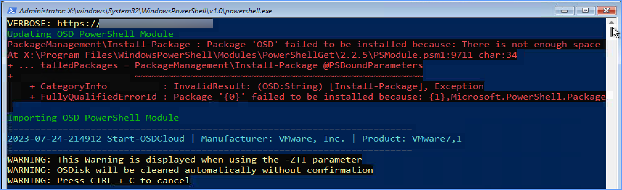 "There is not enough space..." Install Module call · Issue #73 · OSDeploy/OSD · GitHub