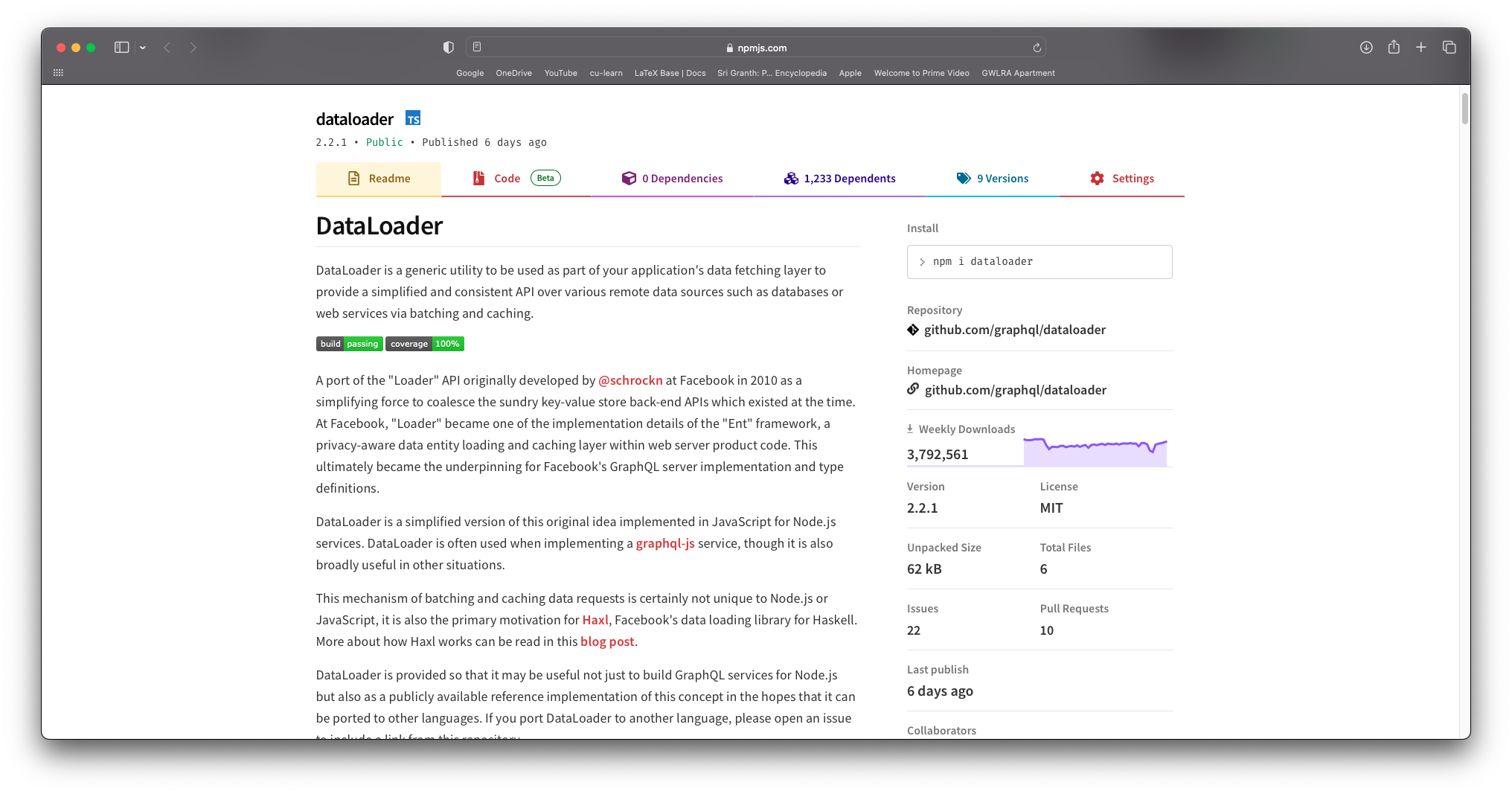 [bug] Readme Is Missing From Npm · Issue 333 · Graphql Dataloader · Github