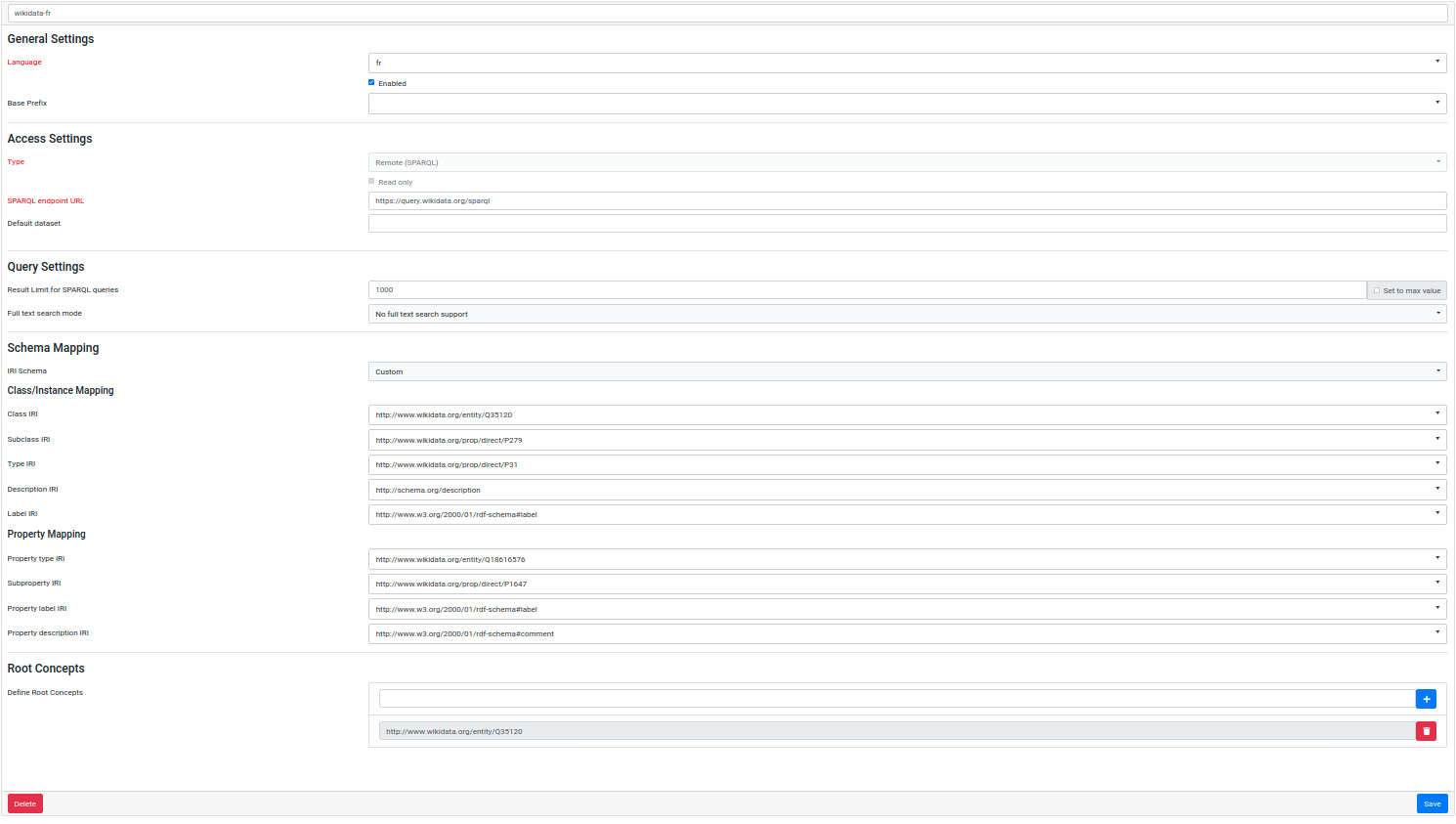 Unable to config and receive Wikidata (fr) Knowledge Base ...
