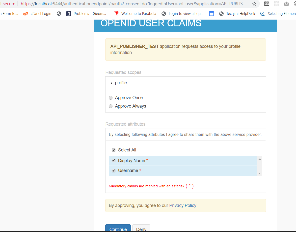 Getting error with open ID connect after giving consent as server_error Error while handling ...