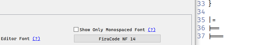 Fira Code NF/NFM cannot displaying `|=` as ligatures · Issue #1115 · ryanoasis/nerd-fonts · GitHub