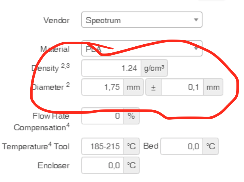 WARNING: Filament prediction not possible! One of the needed fields are not a number in Spool ...